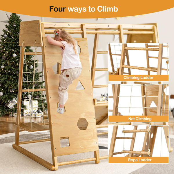 Jovego 58'' 8-in-1 Indoor Wood Toddler Climber,Sports Climber,Backyard Playset with Slide Swing ...